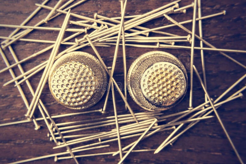 Pins and thimbles. stock image. Image of craft, accessory - 60994807