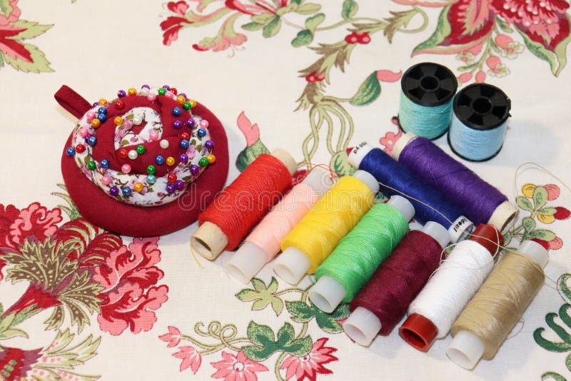 Pins and thread for sewing stock photo. Image of pillow - 265036510