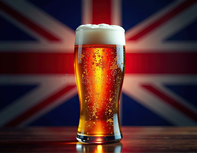 Pint of British Beer with Union Jack Flag Background Stock Illustration ...