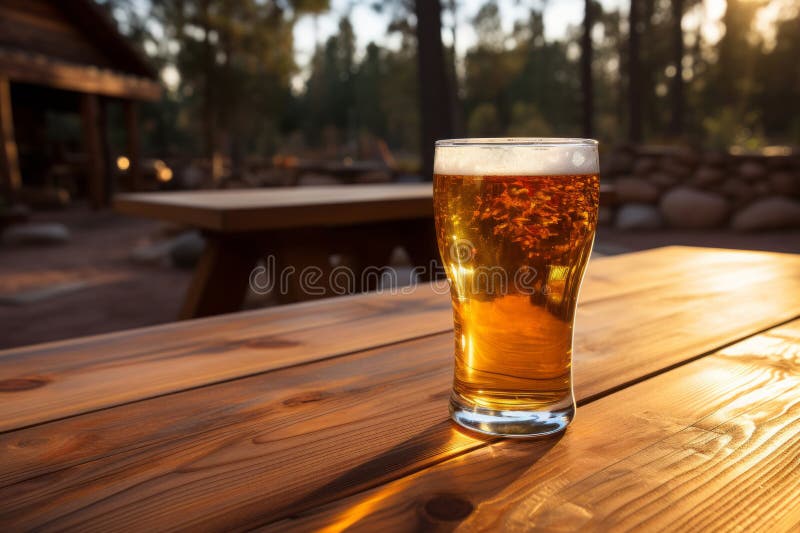A Pint of Foaming Beer in a Glass on a Peasant Table in the Rays of a ...