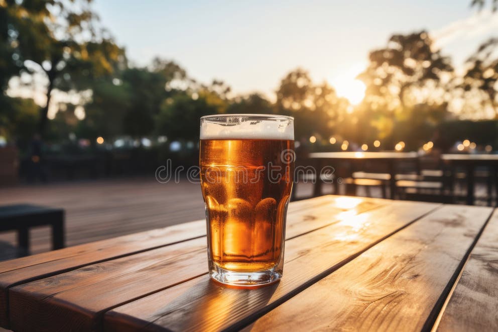 A Pint of Foaming Beer in a Glass on a Peasant Table in the Rays of a ...
