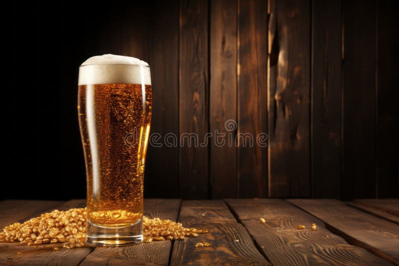 A Pint of Foaming Beer in a Glass on a Peasant Table. Rustic Style ...