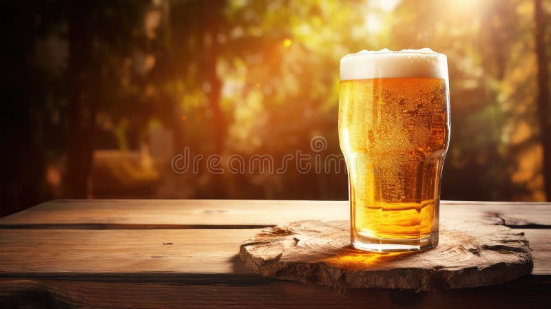 Pint wood table beer stock illustration. Illustration of sunlight ...
