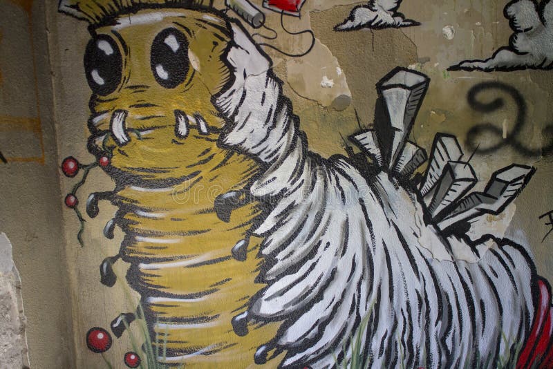 Pintada De La Pared Dentro Del Edificio Antiguo Imagen de archivo ...