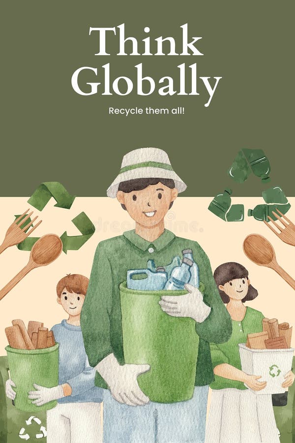Pinterest Template with Global Recycling Concept, Watercolor Style ...