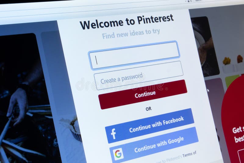 Pinterest 1 welcome screen editorial image. Image of welcome - 129923005