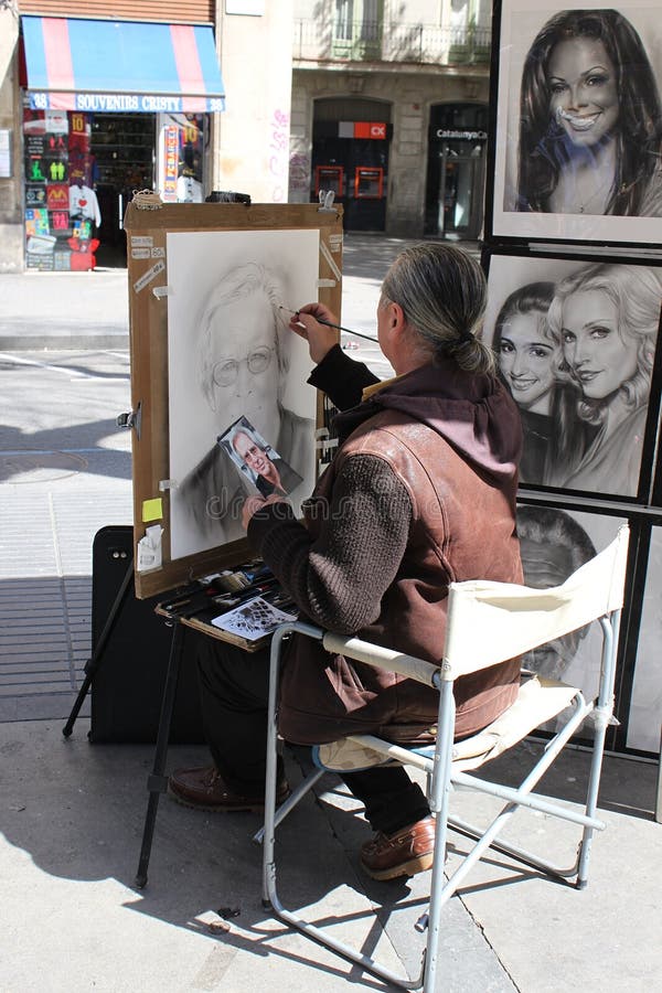 Panorama De La Calle De Rambla Del La Con Joan Miro Mosaic En El Piso ...