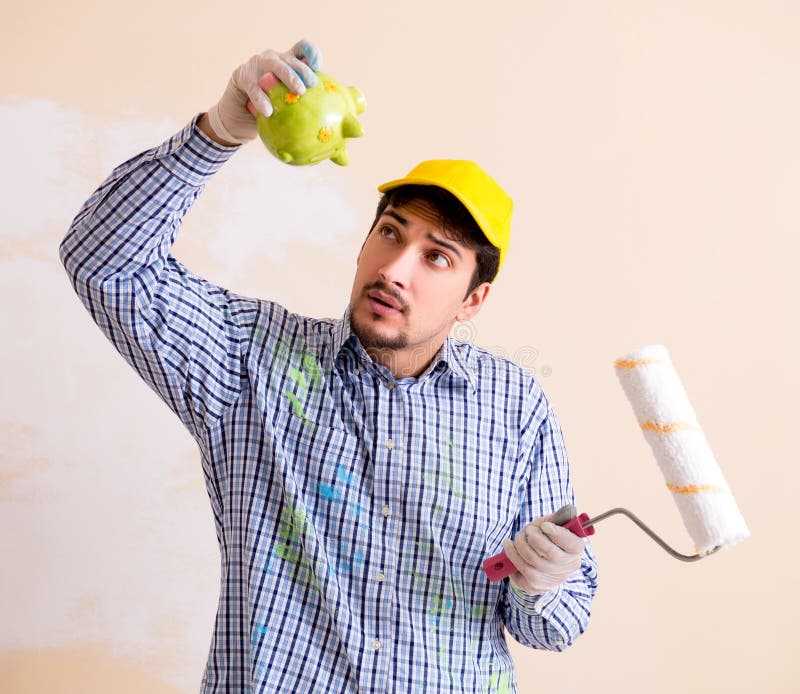 Pintor Pintando La Pared En Casa Imagen de archivo - Imagen de ...