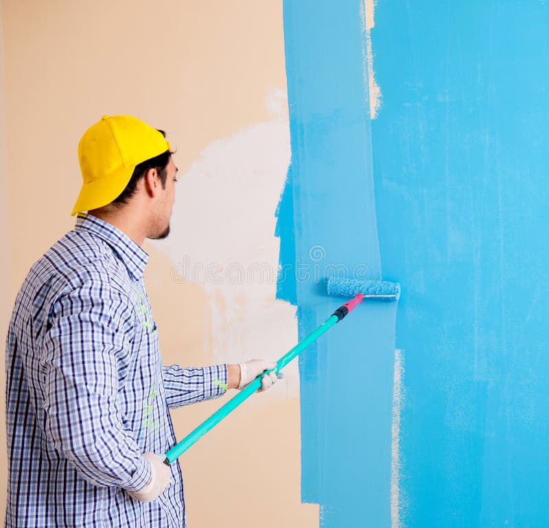 Pintor Pintando La Pared En Casa Foto de archivo - Imagen de mejora ...