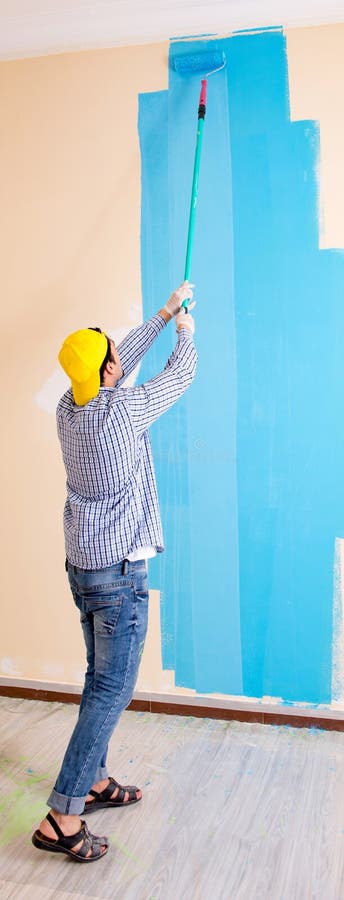 Pintor Pintando a Parede Em Casa Imagem de Stock - Imagem de rolo ...