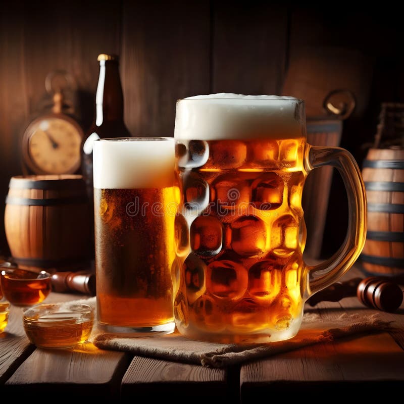 Pints Full of Beer in a Pub, Ultra Realistic Ai Stock Illustration ...