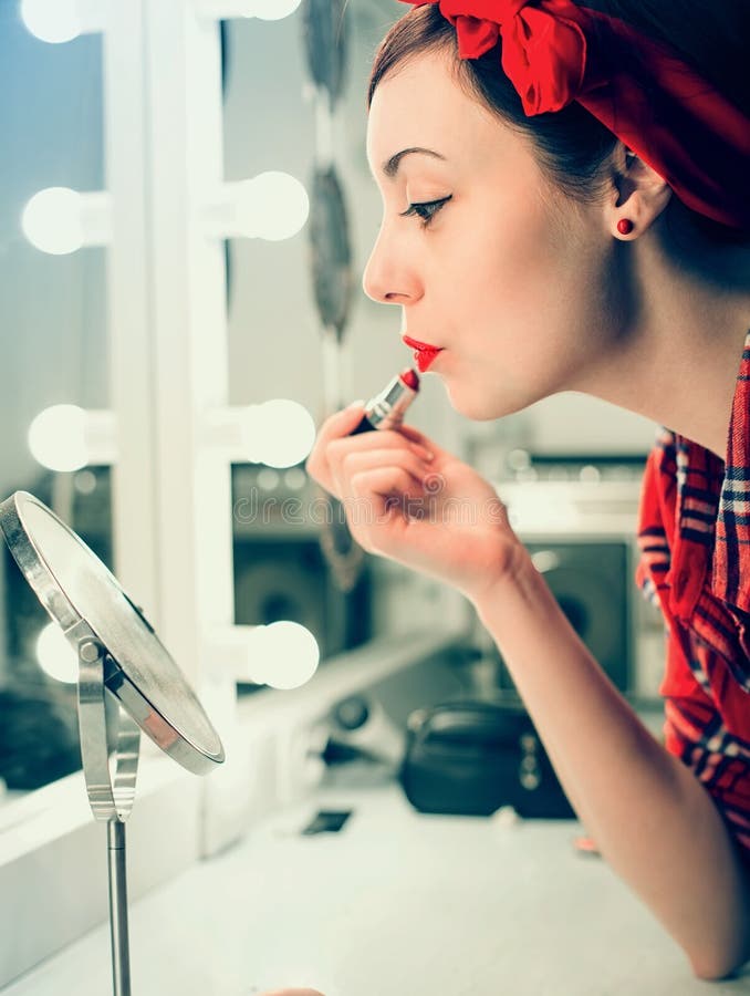 Pinup girl. stock photo. Image of makeup, woman, room - 39858204