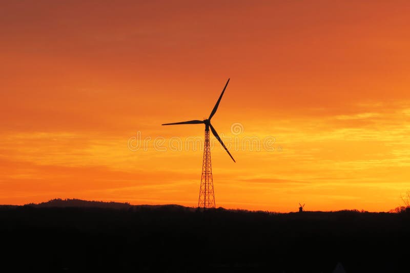 Windmill and Windmill in the Sunset Stock Photo - Image of environment ...