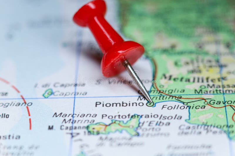 Piombino, Italy pin on map stock image. Image of location - 368119363