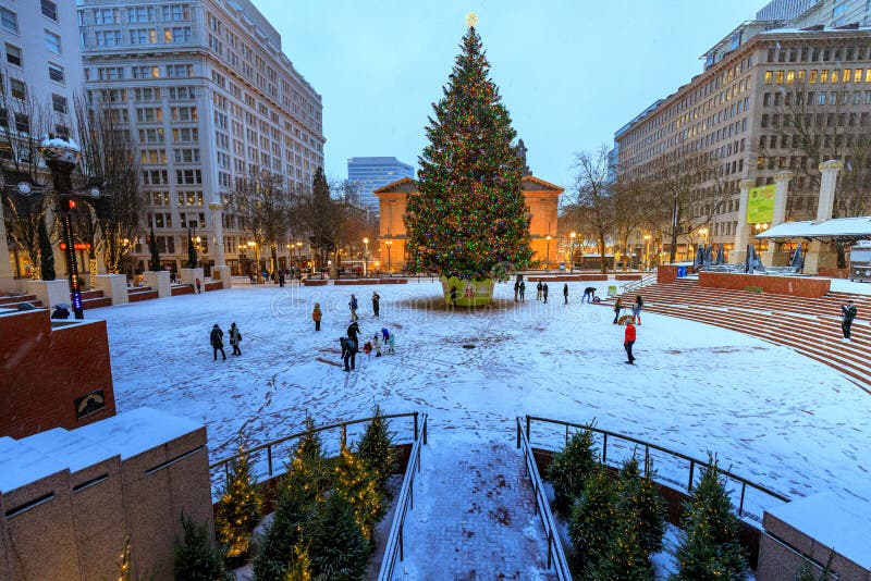 Pioneer Courthouse in Pioneer Square with Christmas Tree Editorial ...