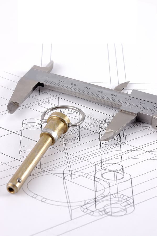 A Pip-pin And Calipers On A Technical Drawing Stock Image - Image of ...