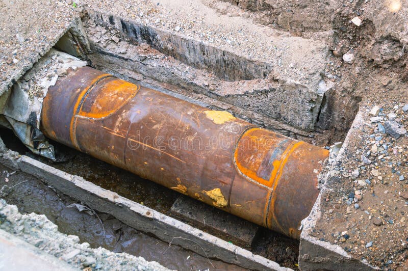 Pipe break underground stock image. Image of drainage - 251521957