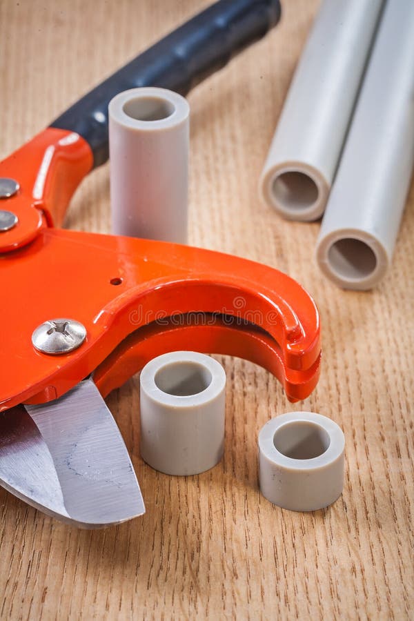 Set of Polypropylene Pipe Fittings on Wooden Board Stock Image - Image ...
