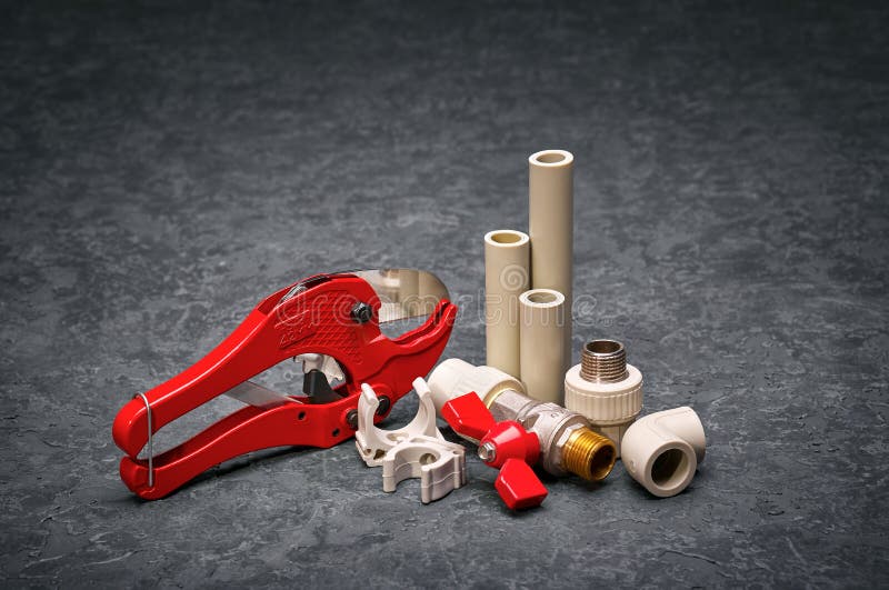 Set of Spare Parts and Tools for Plumbing Works Stock Photo - Image of ...