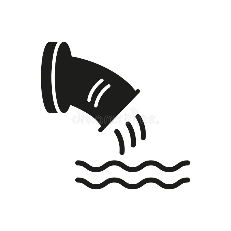 Pipe Discharging Water Solid Icon. Industrial Wastewater Release and ...
