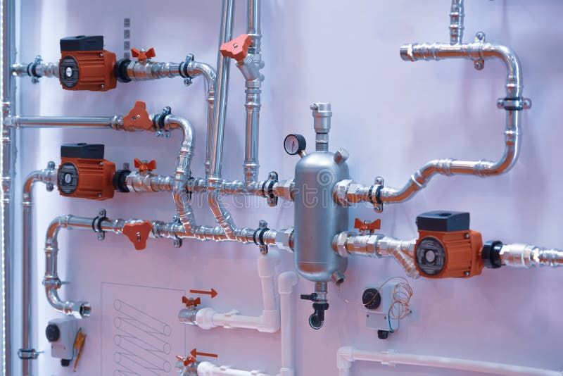 Pipe Distribution System. Connecting a Heating System with a Pump Stock ...