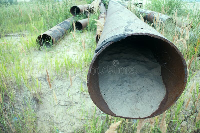 Pipe Engineering Construction on Sand Stock Photo - Image of curtain ...