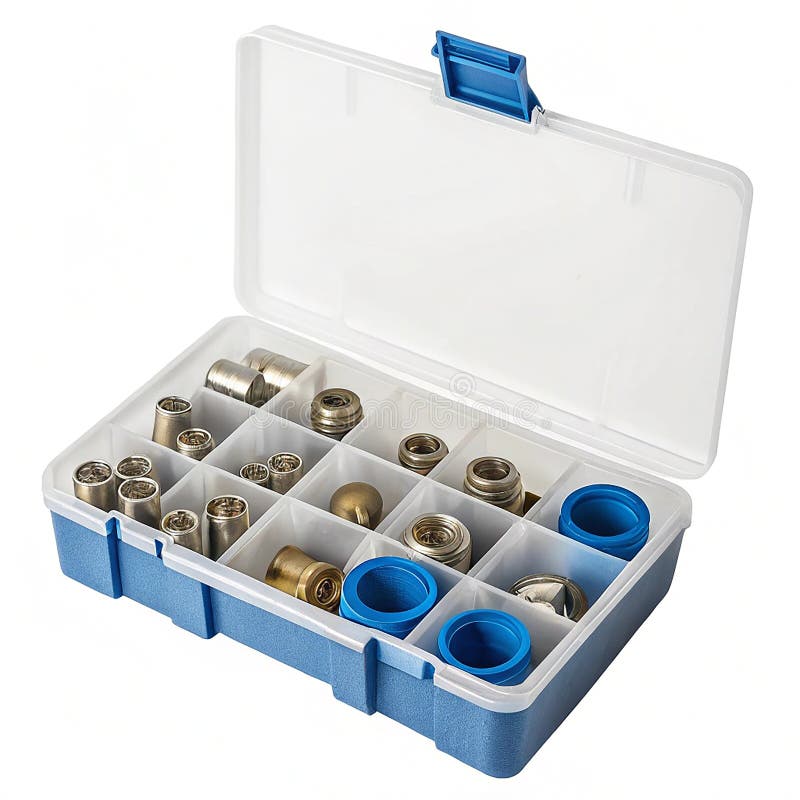 Pipe Fitting Set in Plastic Box on White Background Stock Illustration ...