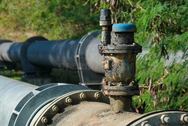 Pipe is Installed Along the Bridge on the Pipe Support. Water Steel ...