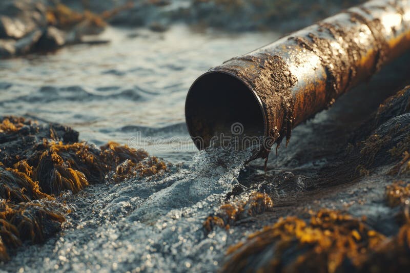 A Pipe Leaning Over Water S Edge Stock Image - Image of generated ...