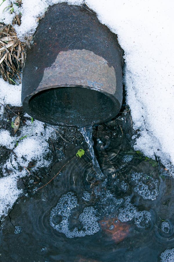 Spring is Coming. the Snow Starts To Melt. the Pipe and the Melting ...