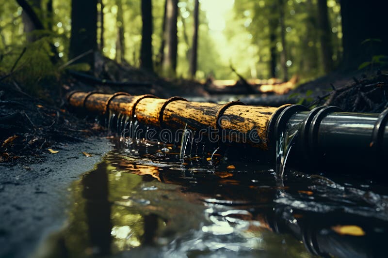 Pipe, Oil Leak Pollution Environment in Forest. Stock Image - Image of ...