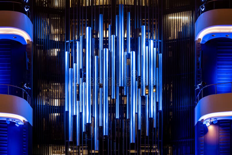 Pipe Organ at Organ Hall of a Philharmonic. Steel Tubes of Pipe Organ ...