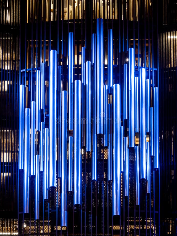 Pipe Organ at Organ Hall of a Philharmonic. Steel Tubes of Pipe Organ ...