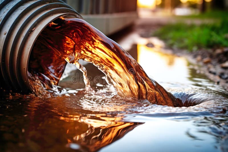 A Pipe Pouring Water into a Serene Body of Water, Creating Ripples and ...