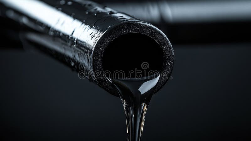 Pipe Releasing Dark Liquid in Industrial Setting Under Low Light ...