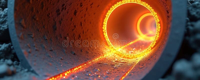 Pipe Relining Process. Bright Resin Liner Curing Inside Metal Pipe ...