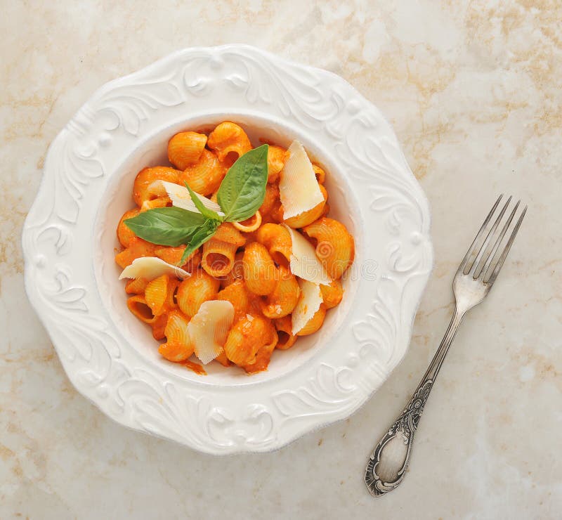 Pipe Rigate Pasta with Cheese, Basil Stock Photo - Image of cuisine ...