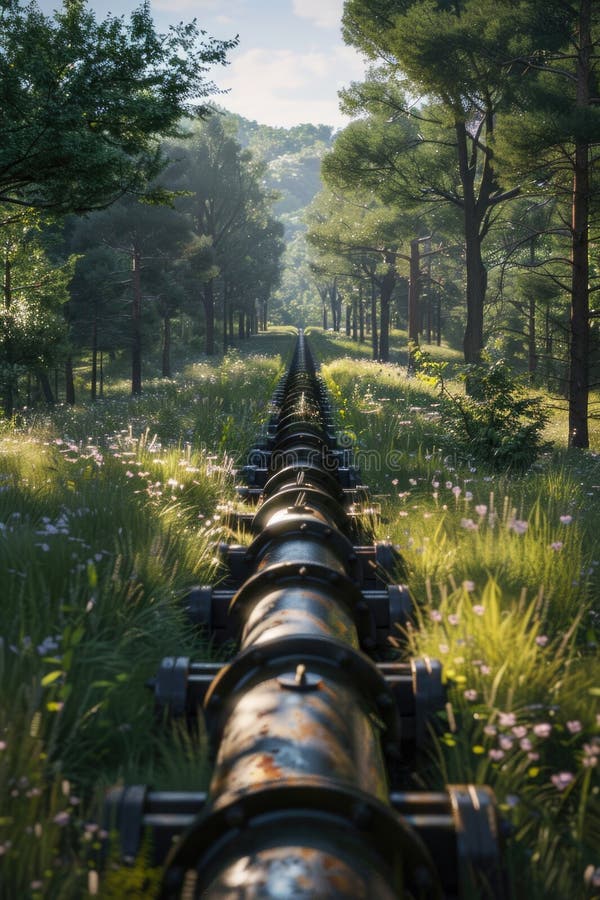 A Pipe Runs through the Forest, with Trees and Foliage Surrounding it ...