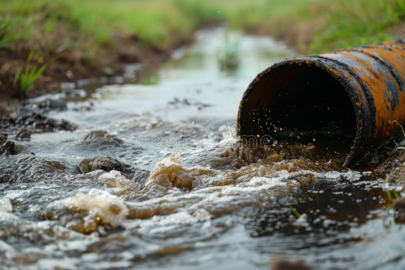 Pipe with Sewerage, Wastewater in the River, Water Pollution Stock ...