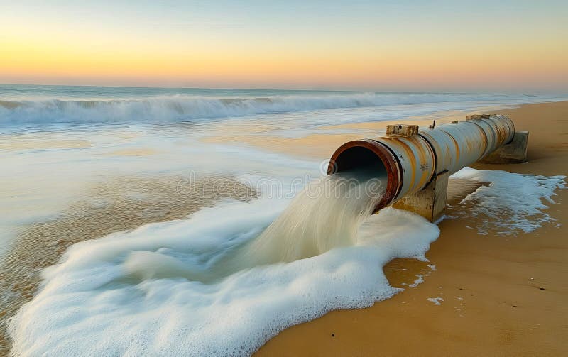 A Pipe that is Sitting on the Beach Next To the Ocean Stock Photo ...