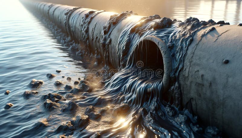 A Pipe is Spewing Black Liquid into the Water Stock Image - Image of ...