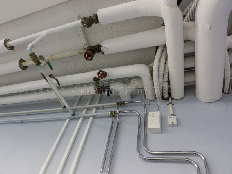 Pipe System in Laundry Room Stock Image - Image of steel, pipeline ...