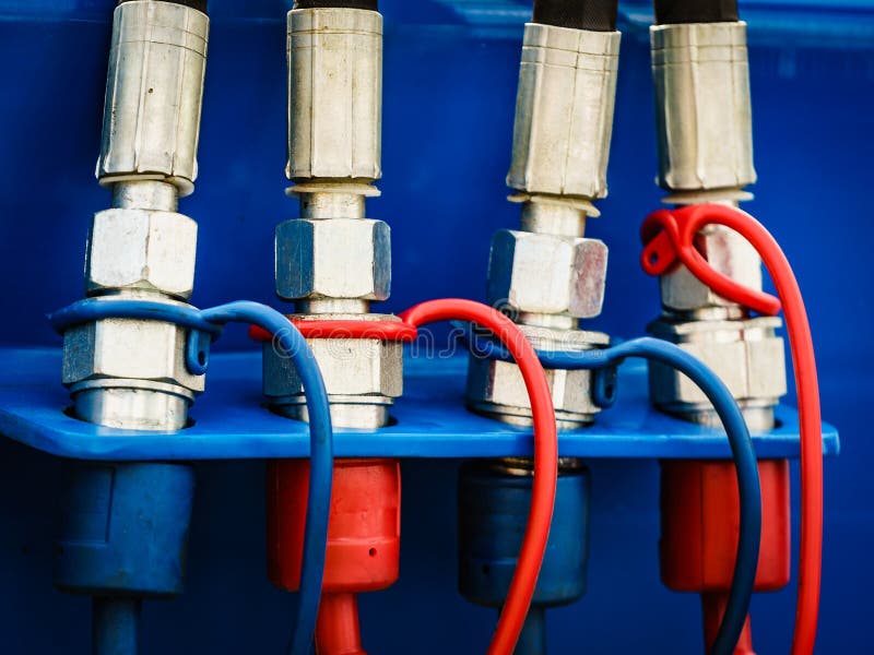 Pipe System of Pneumatic Valves in Heavy Machine Stock Photo - Image of ...