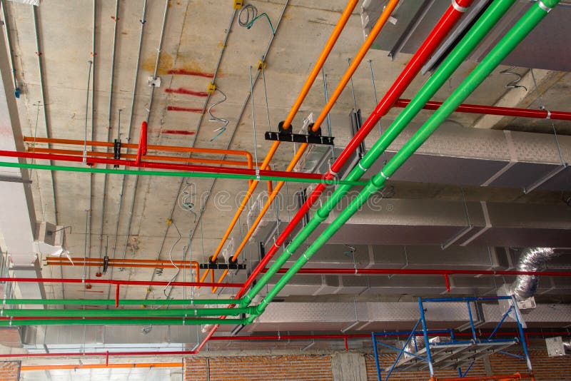 Pipe Systems, Pipeline on Building Stock Image - Image of plant, fire ...