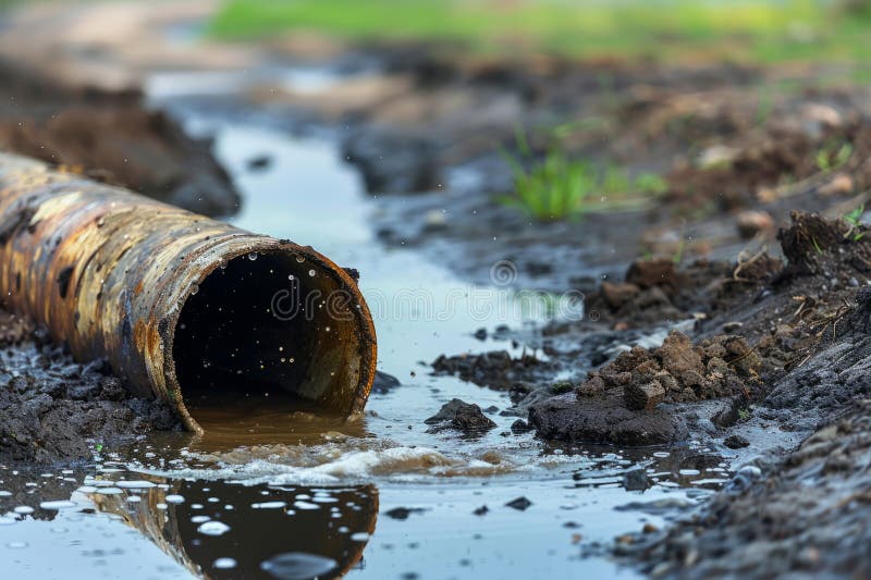 Pipe with Toxic Waste in the River, Water Pollution Stock Photo - Image ...