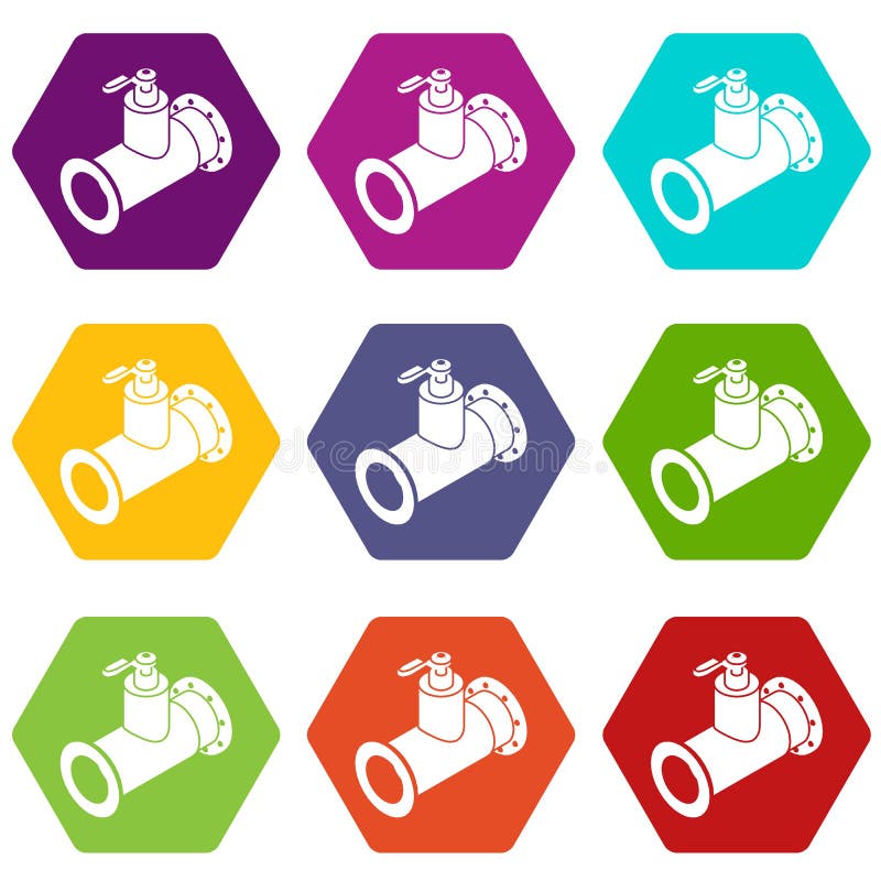 Pipe Water Icons Set 9 Vector Stock Vector - Illustration of pipeline ...