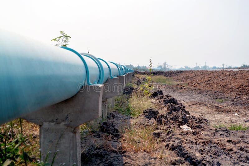 Pipe Water Supply Pipe To the Utility with Concrete Poles,blue Water ...