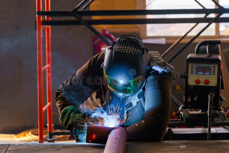 Pipe Welding. Semi-automatic Arc Welding. MIG Welding Stock Image ...