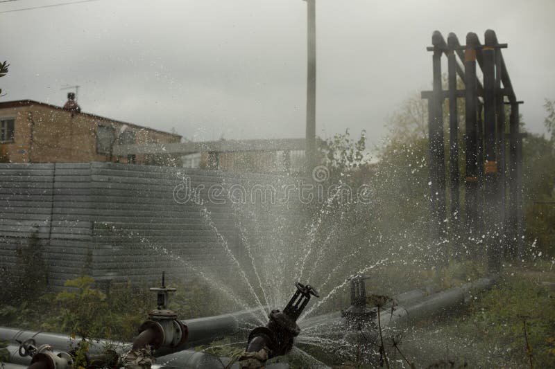 Burst Pipe. Boiler Station Accident. Hot Water Flow Stock Photo - Image ...