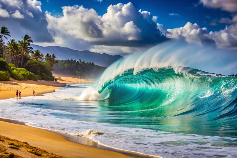 Pipeline Beach Hawaii. Generated Using AI. Stock Illustration ...